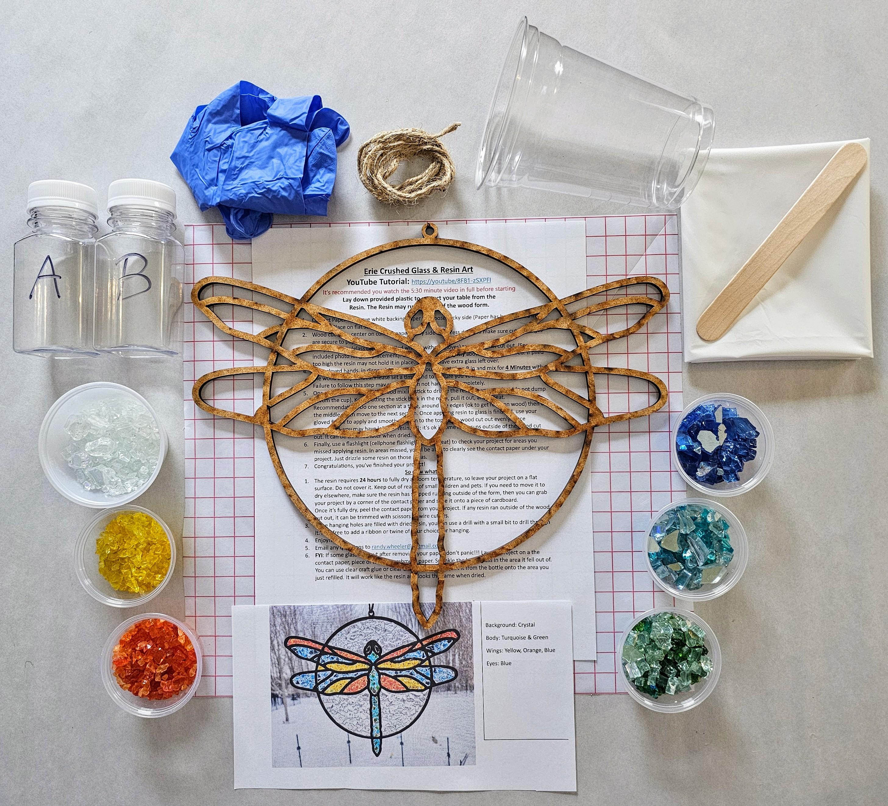 Crystal Dragonfly Suncatcher Art Kit – Erie Crushed Glass & Resin Art Kits