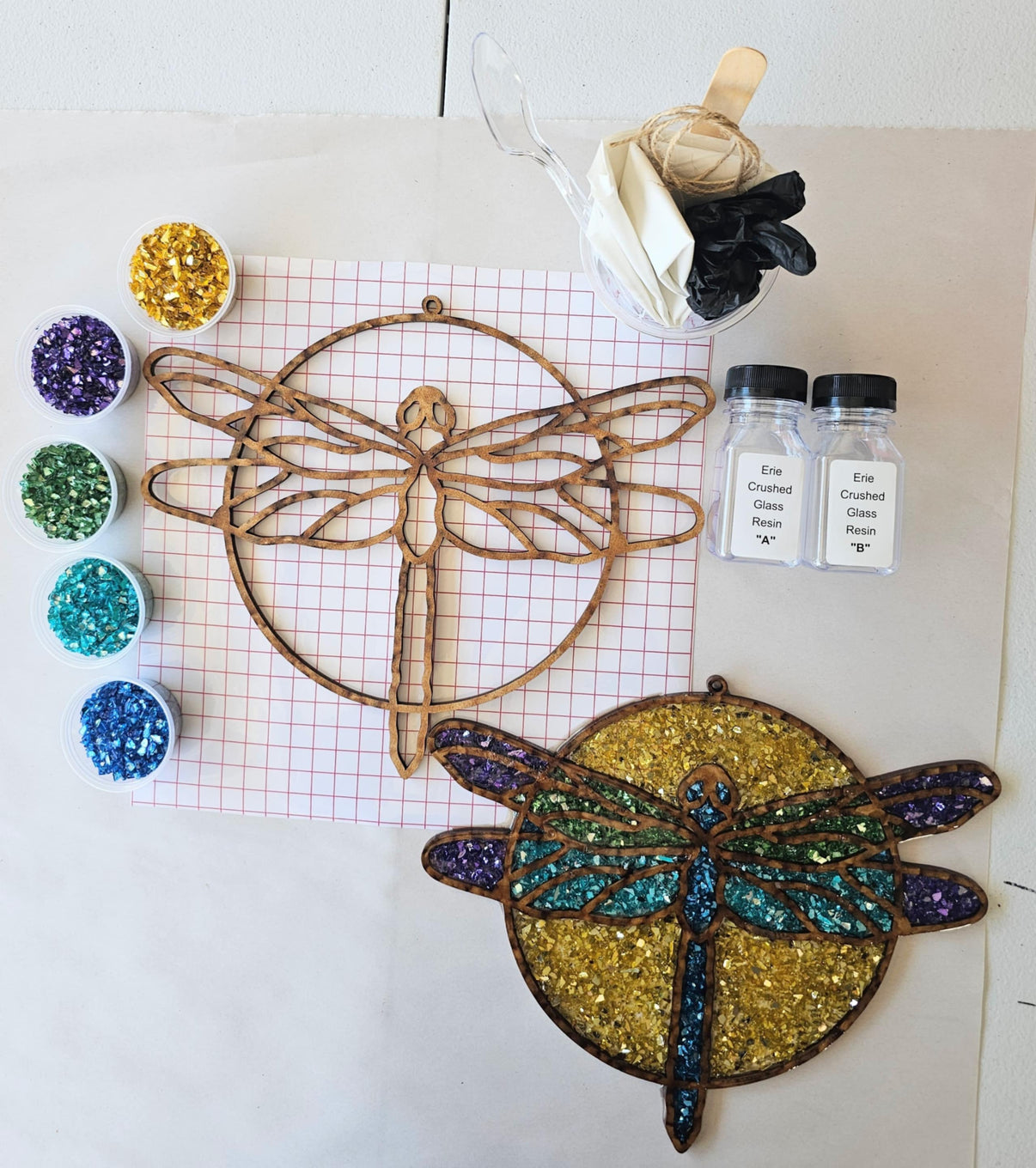 Gold Dragonfly Suncatcher Art Kit – Erie Crushed Glass & Resin Art Kits