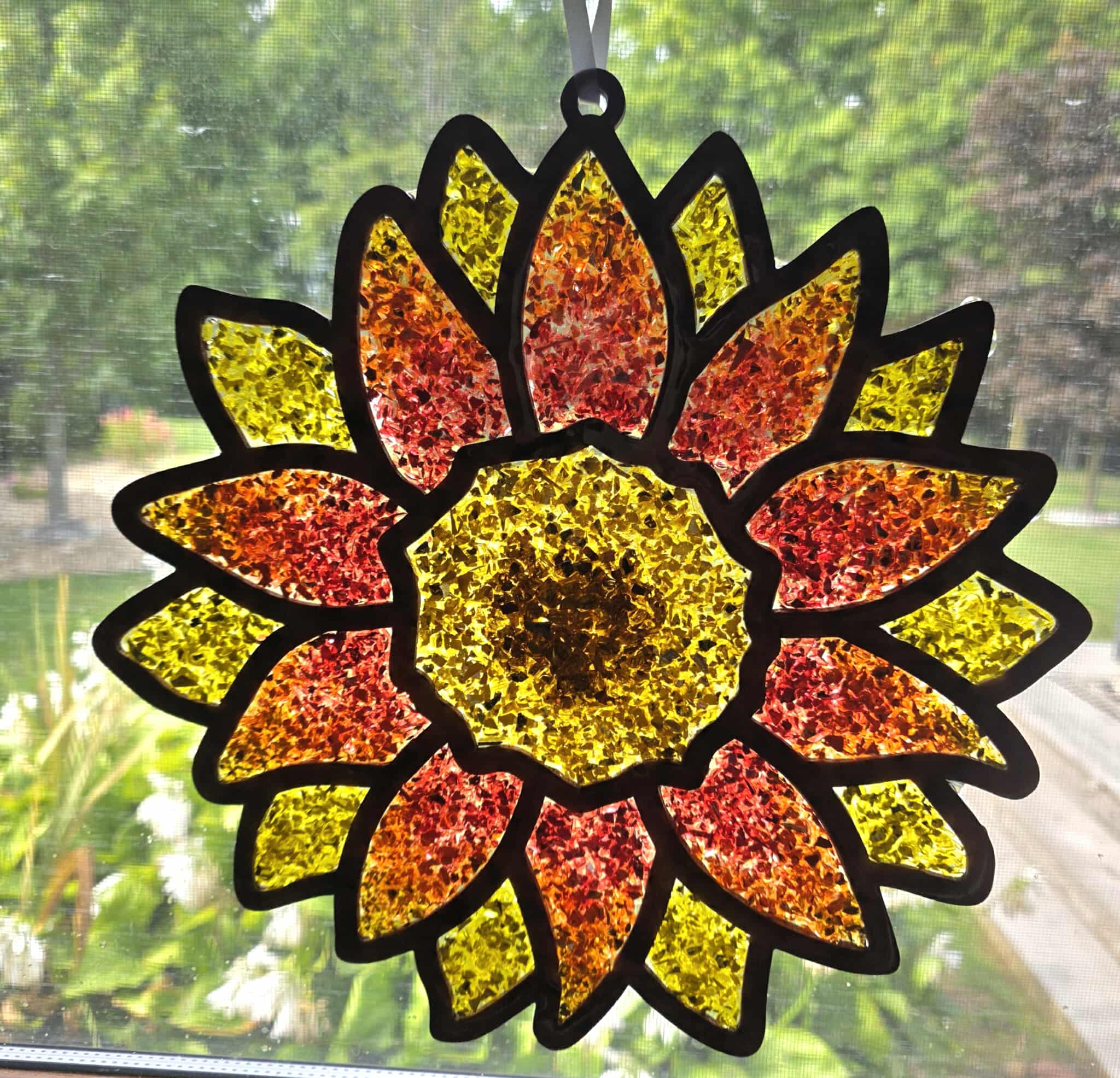 Sunflower (Red & Gold) Suncatcher Art Kit – Erie Crushed Glass & Resin ...